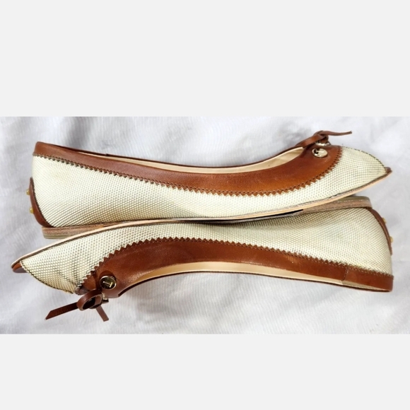 Tod's | Shoes | Tods Woven Natural Canvas Peep Toe Flats 825 Sz 5 Cream ...